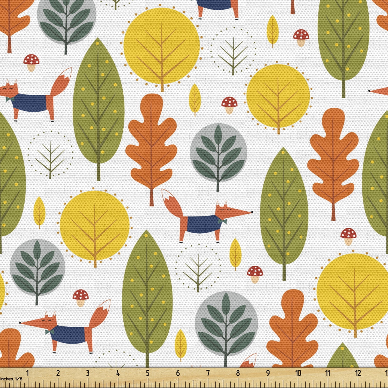 Ambesonne Autumn Fabric by the Yard Upholstery, Colorful Red Fox on ...