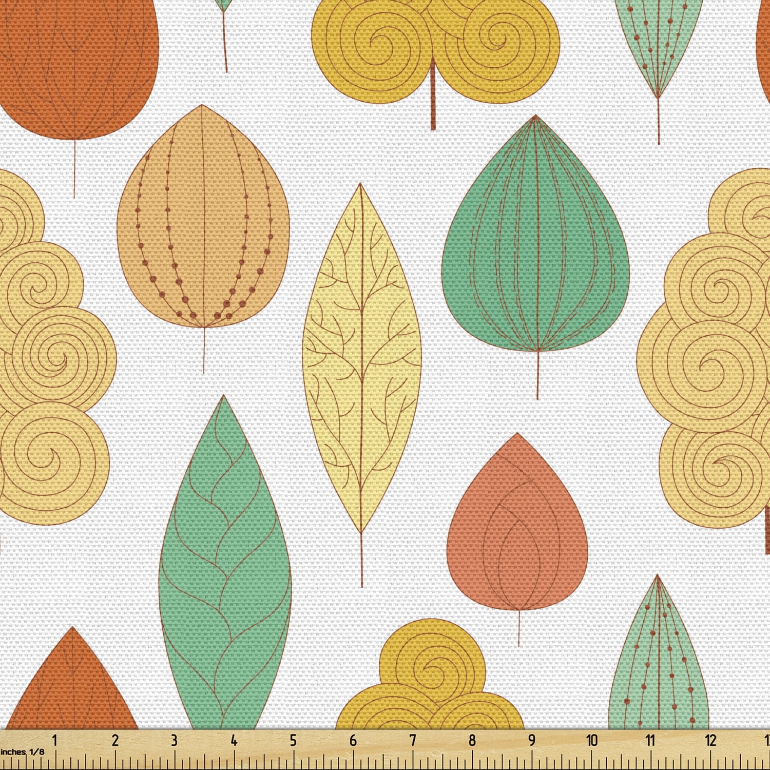 Ambesonne Autumn Fabric by the Yard Upholstery, Fall Forest Leaves ...
