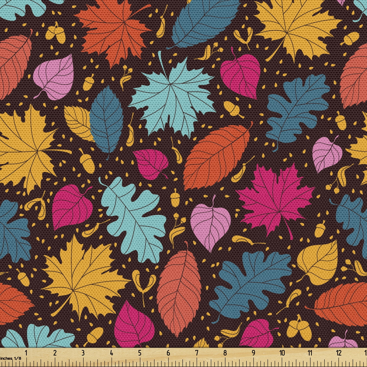 Ambesonne Autumn Fabric by the Yard Upholstery, Fall Leaves Maple Oak, 1 Yard, Multicolor ...
