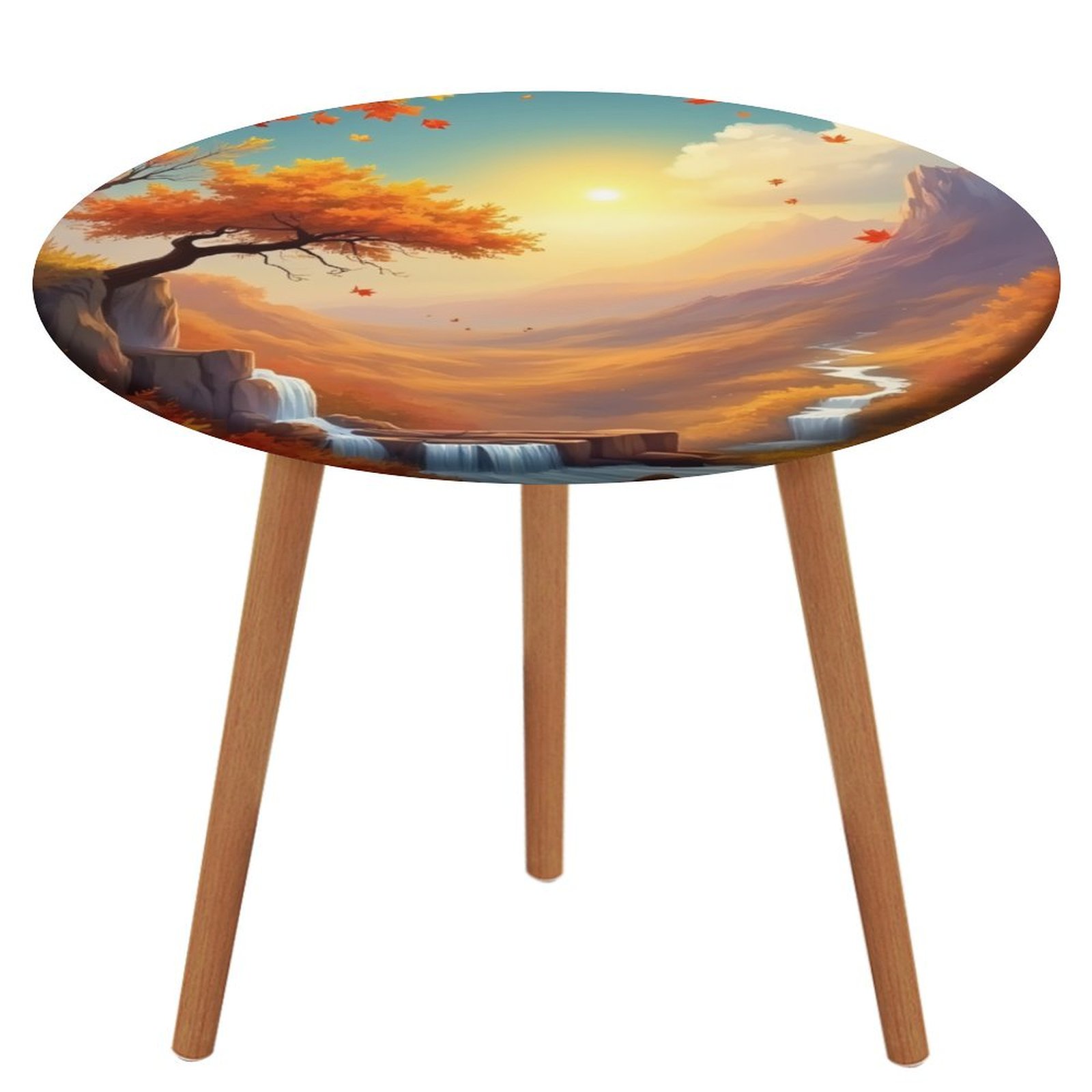 Autumn Valley Sunset Pattern Round Tablecloth Waterproof Elastic Table ...