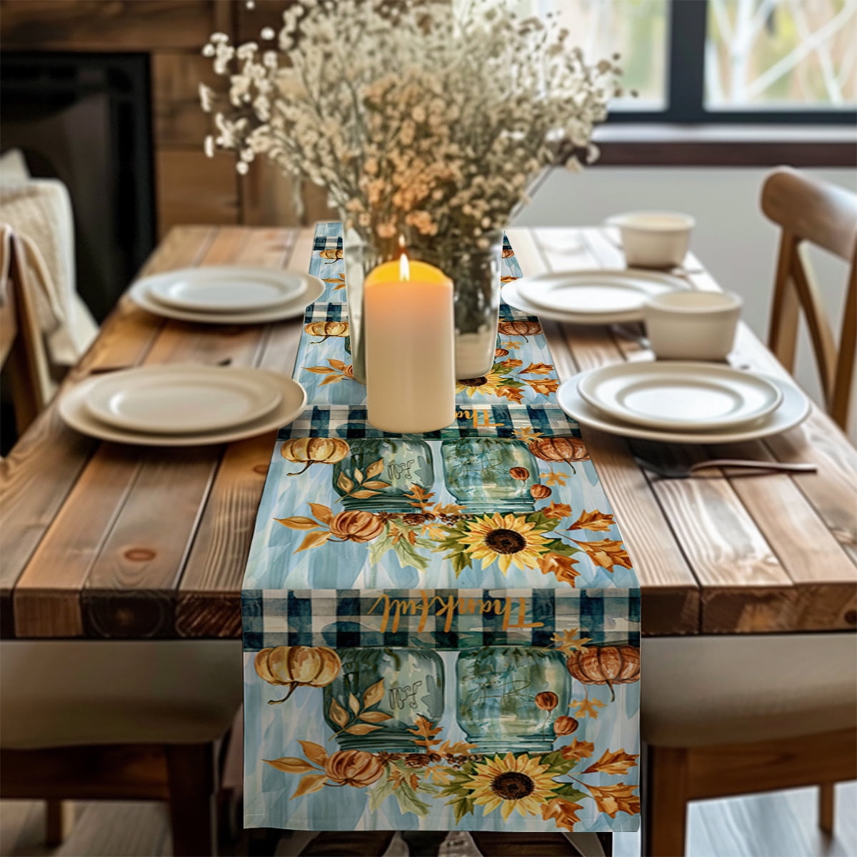 Autumn Vase Sunflower Table Runners Party Table r Farmhouse Dining ...
