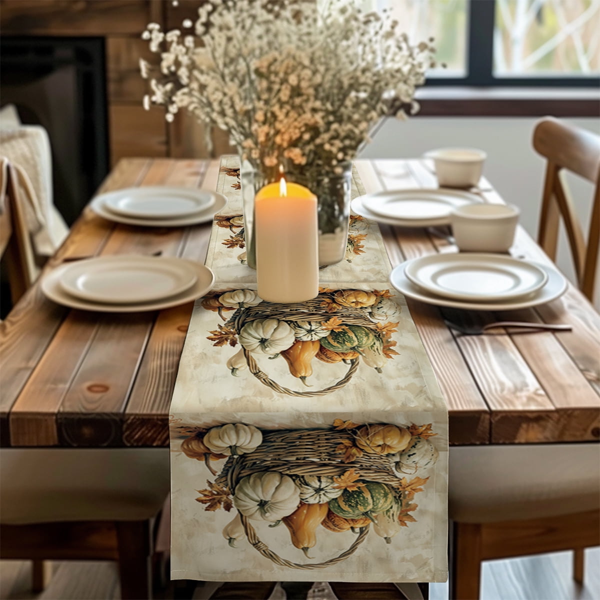 Autumn Vegetable Pumpkin Maple Leaf Table Runners Dresser Table r ...