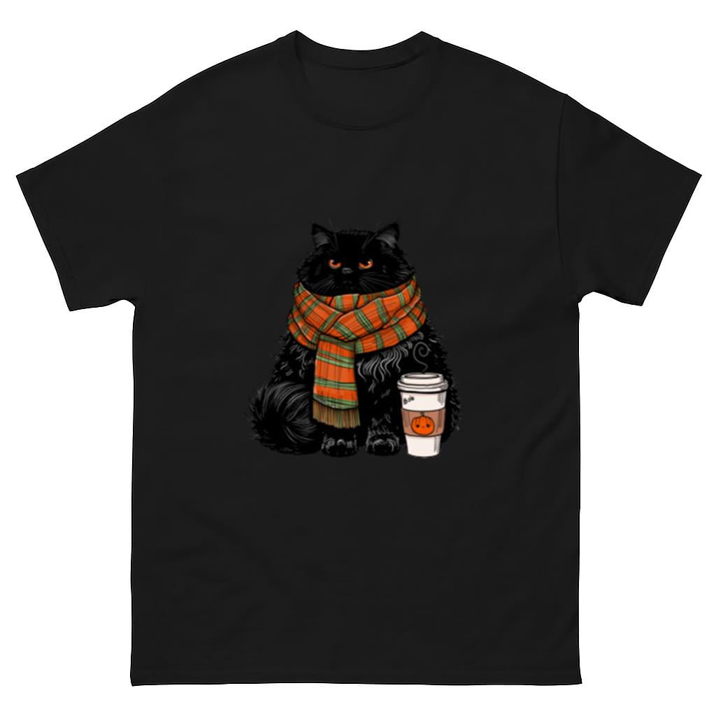 Autumn Vibes Coffee Cat Cozy Fall Seasonal Artwork Unisex T-Shirt, up ...