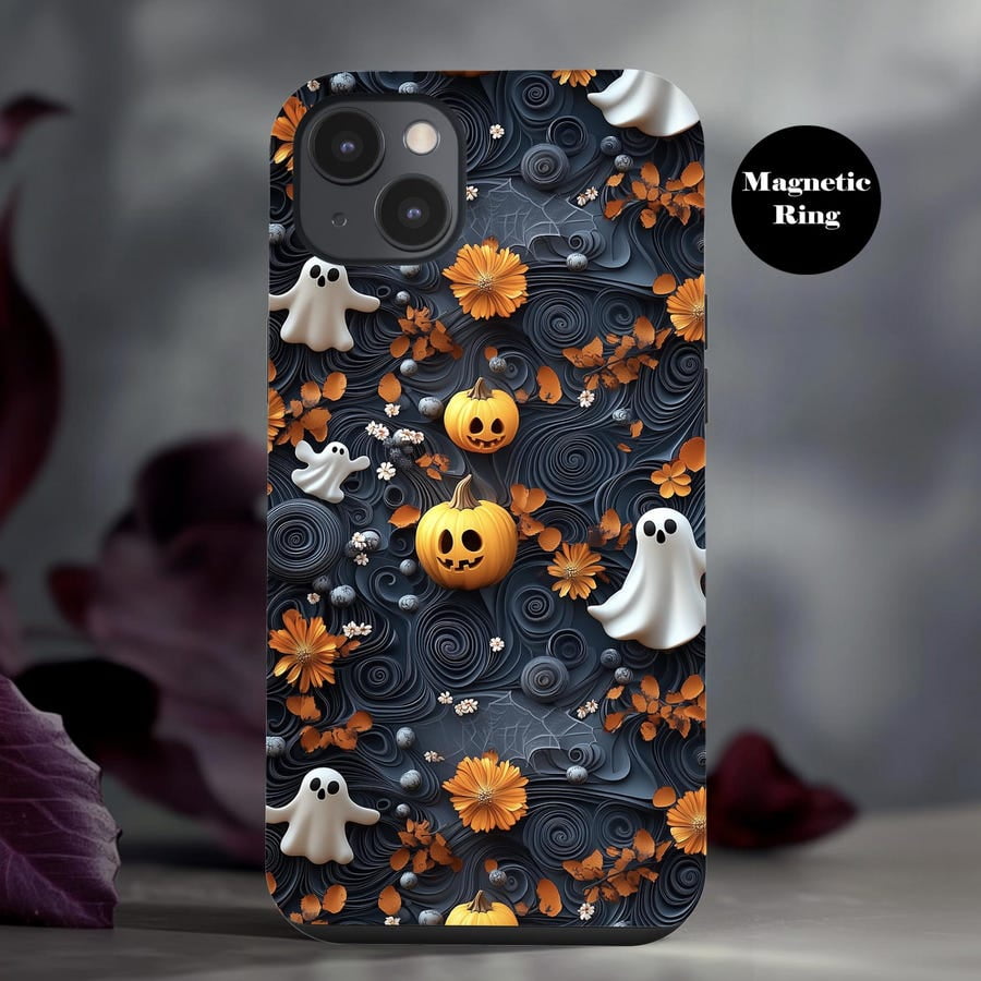Autumn Vibes Dark Fall Floral Halloween Ghost Phone Case 11 12 13 14 15 ...