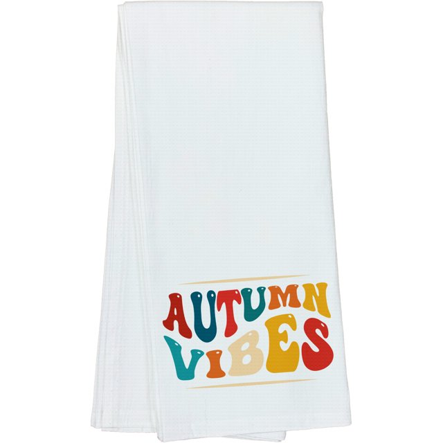 Autumn Vibes, Fall Quote, Groovy Retro Wavy Text Merch Gift, Dish Towel ...
