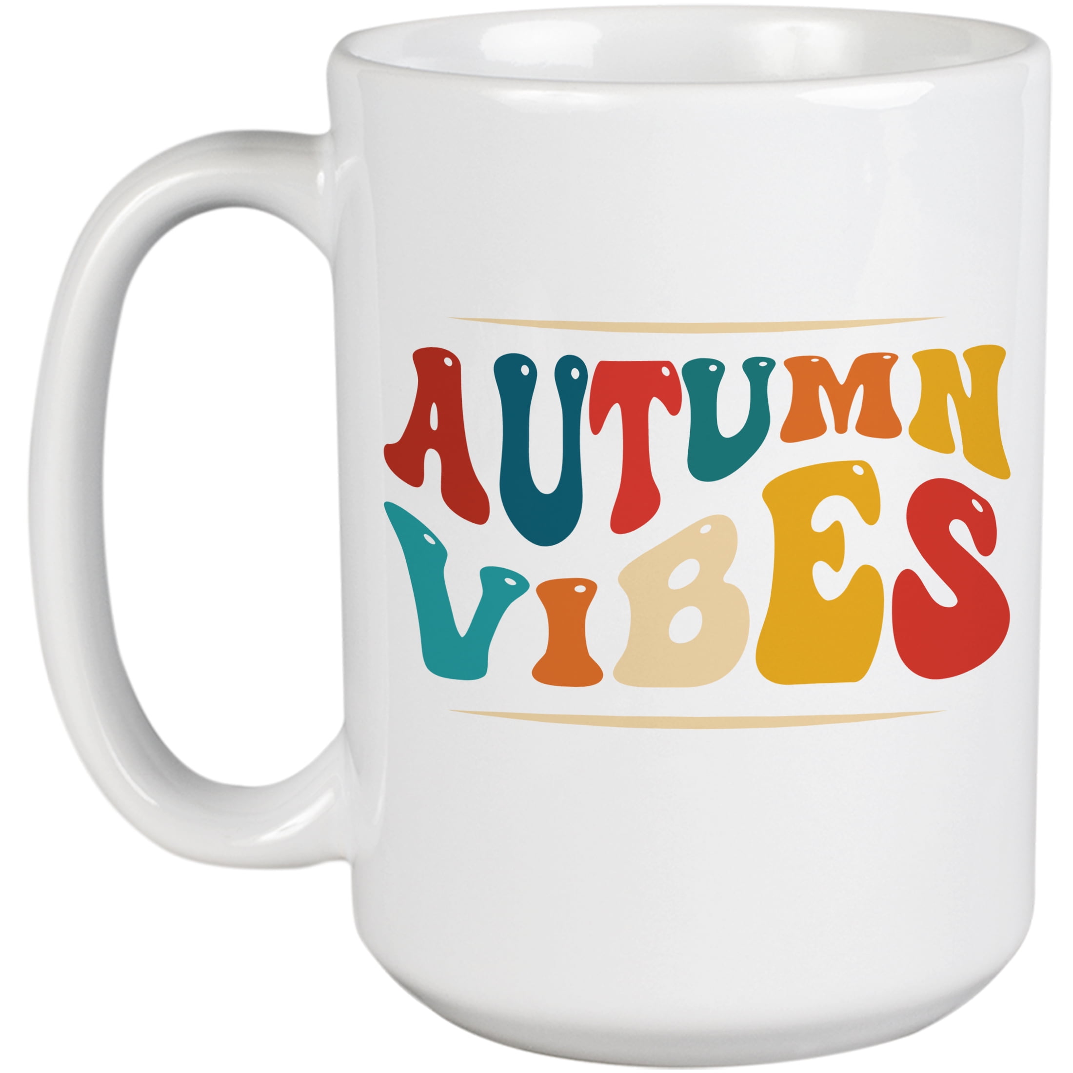 Autumn Vibes, Fall Quote, Groovy Retro Wavy Text Merch Gift, White 15oz ...