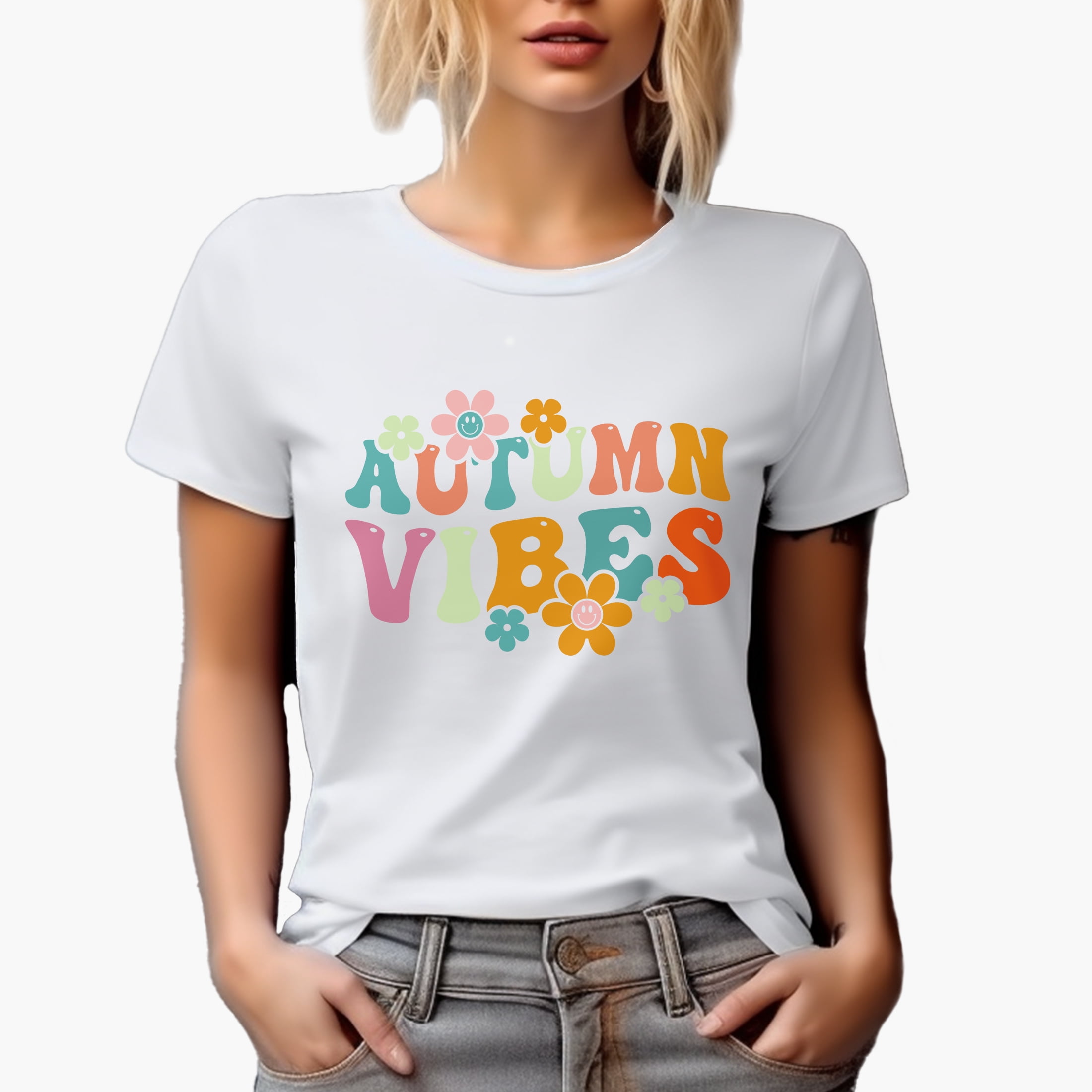 Autumn Vibes, Fall Themed, Groovy Retro Wavy Text Merch Gift, White T ...