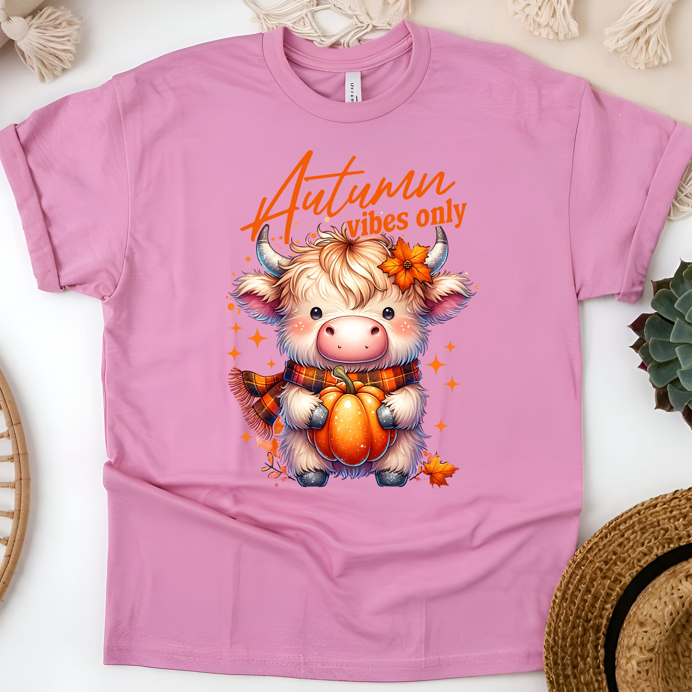 Autumn Vibes Only Cow Tee | Cute Pumpkin Fall Shirt | Unisex Casual T ...
