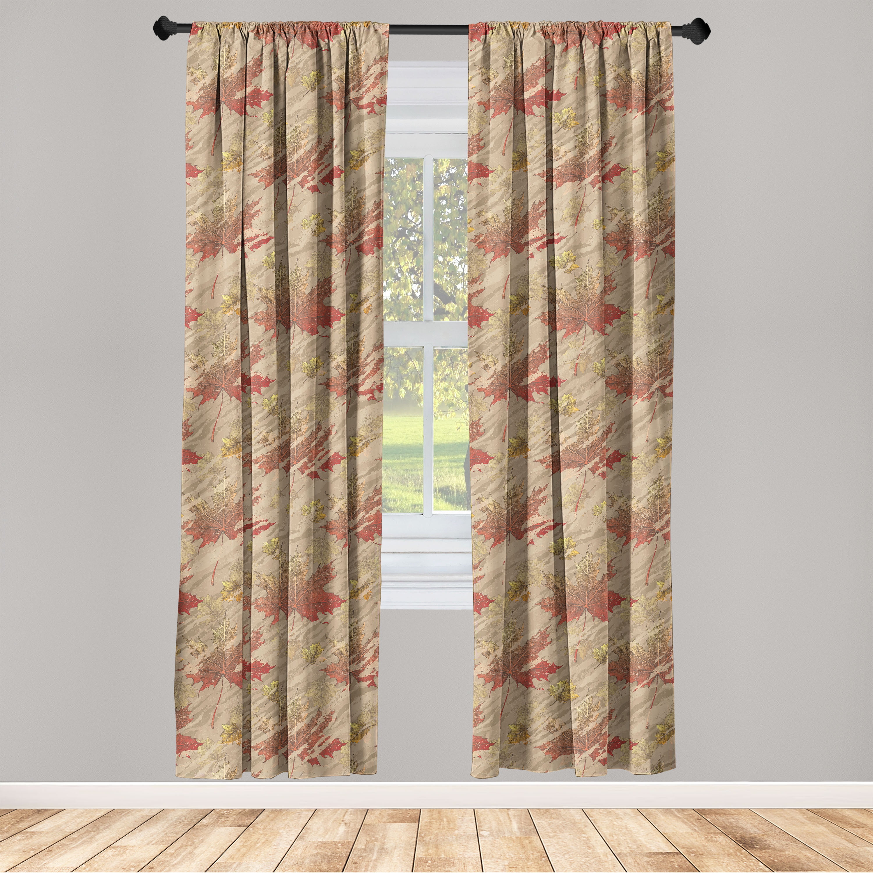 Autumn Vibes Window Curtains, Fall Themed Grunge Design Bicolored Maple ...