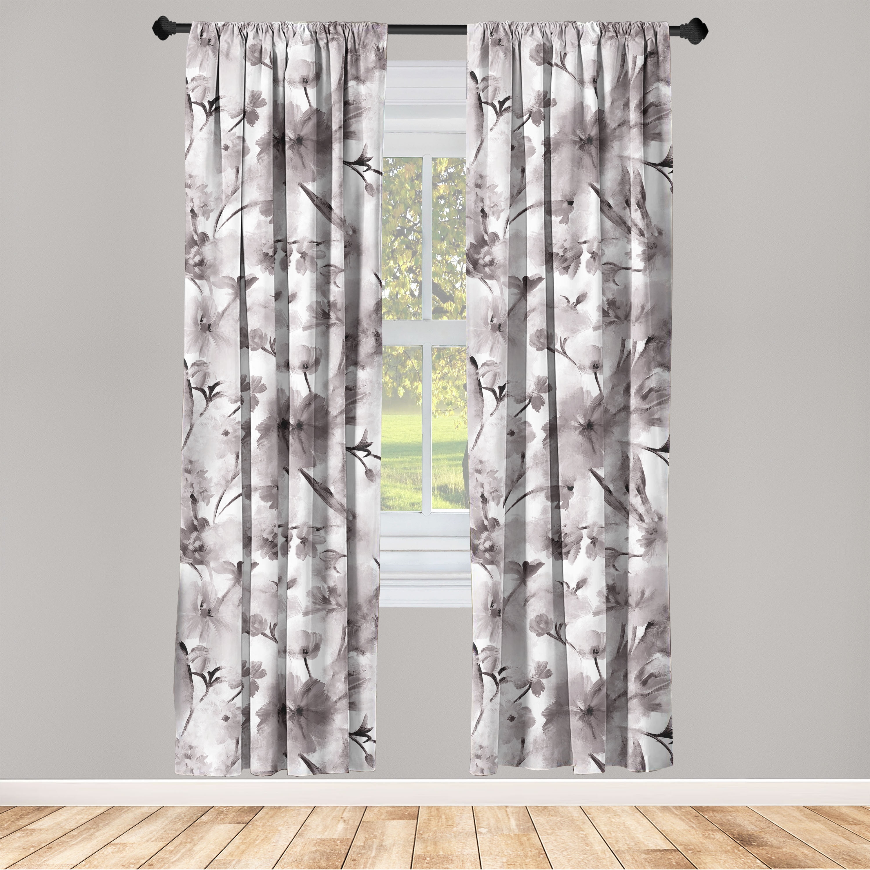 Autumn Vibes Window Curtains, Watercolor Style Buds and Flowers Pattern ...