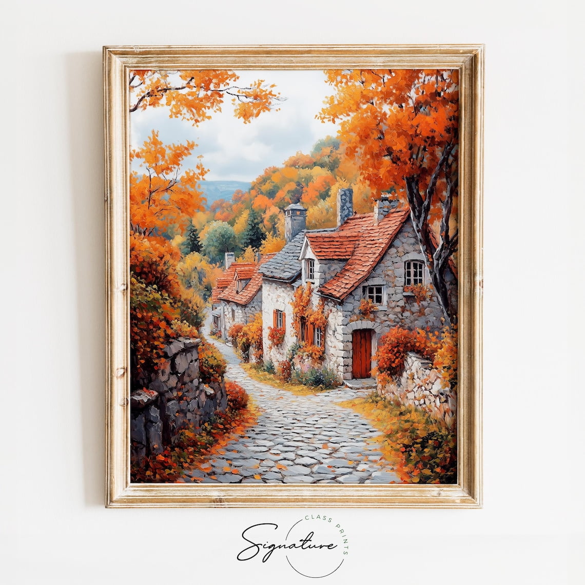 Autumn Village Lane With Stone Cottages And Trees, Rustic Fall, Fall ...