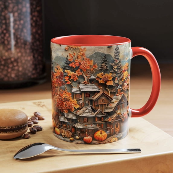 Autumn Village Mug Pumpkin Harvest Coffee Cup Rustic Fall Tea Mug Cozy ...