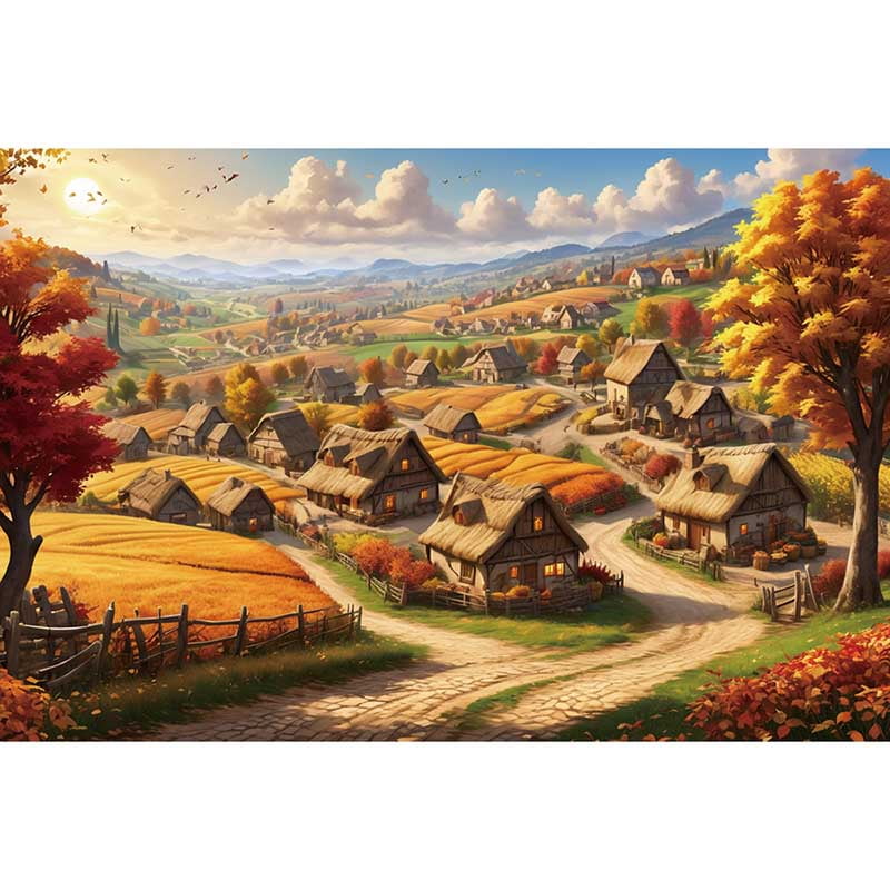 Autumn Village Photography Backdrop Home ration Background Rural ...