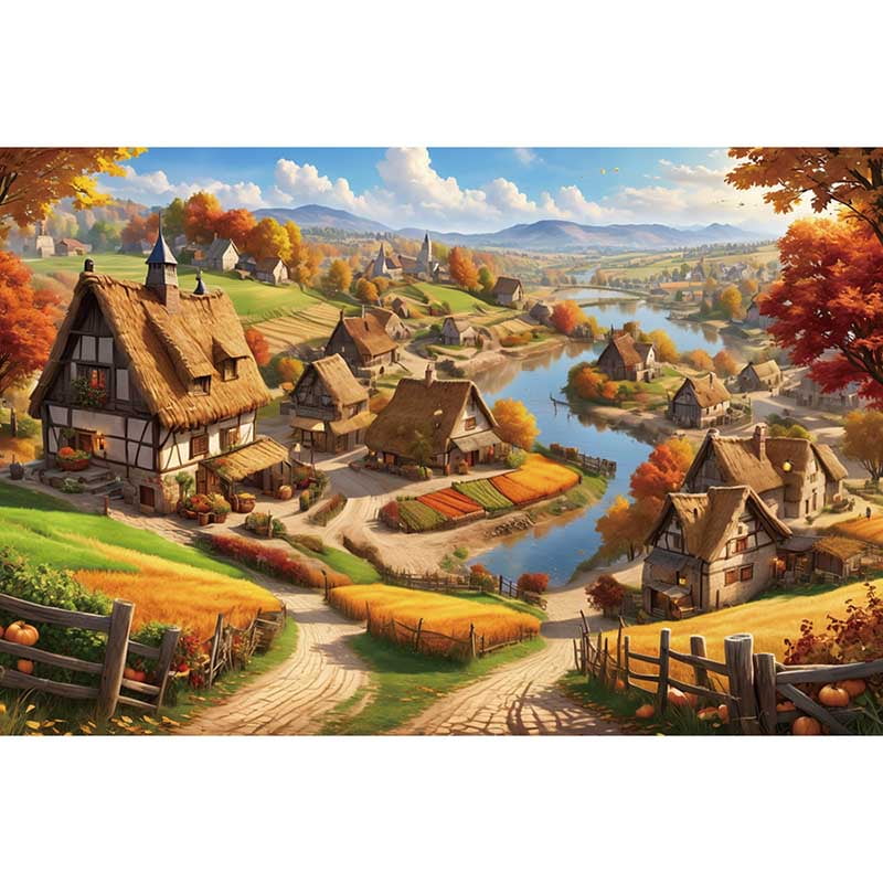 Autumn Village Photography Backdrop Home ration Background Rural ...