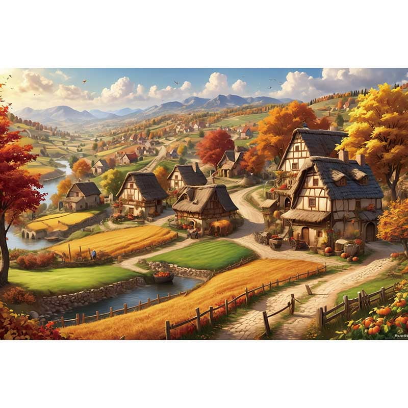 Autumn Village Photography Backdrop Home ration Background Rural ...