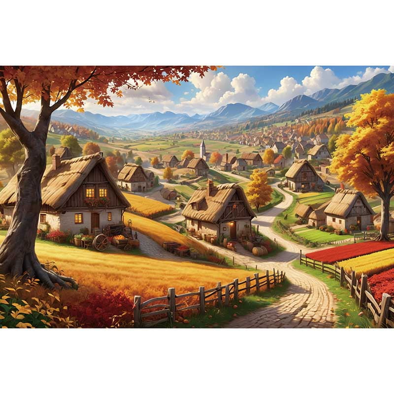 Autumn Village Photography Backdrop Home ration Background Rural ...