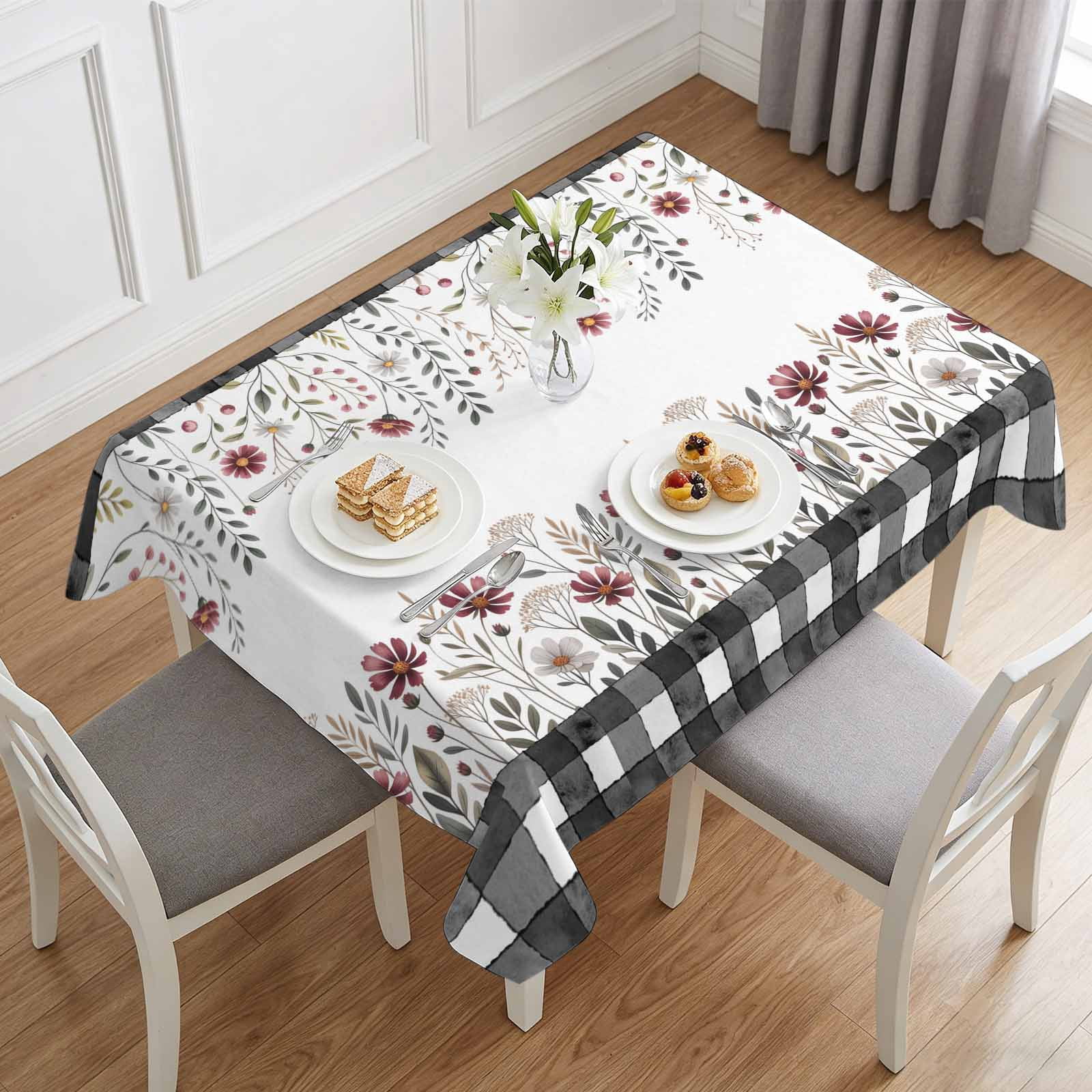 Autumn Vintage Red Flower Leaves Table Cloth 60x84in, Waterproof ...