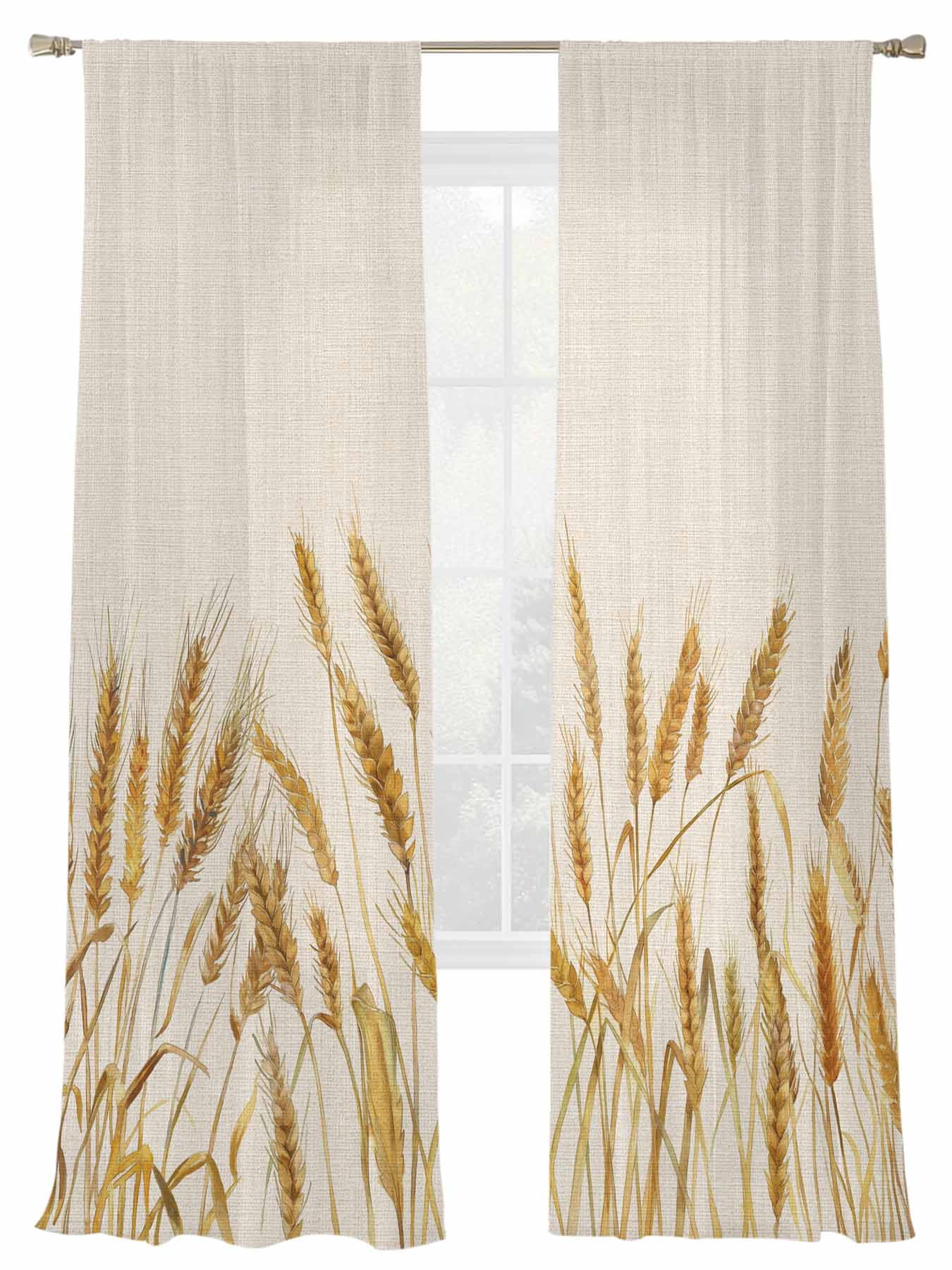 Autumn Vintage Sheer Curtains 108 inches Long 2 Panels Set Wheat ...