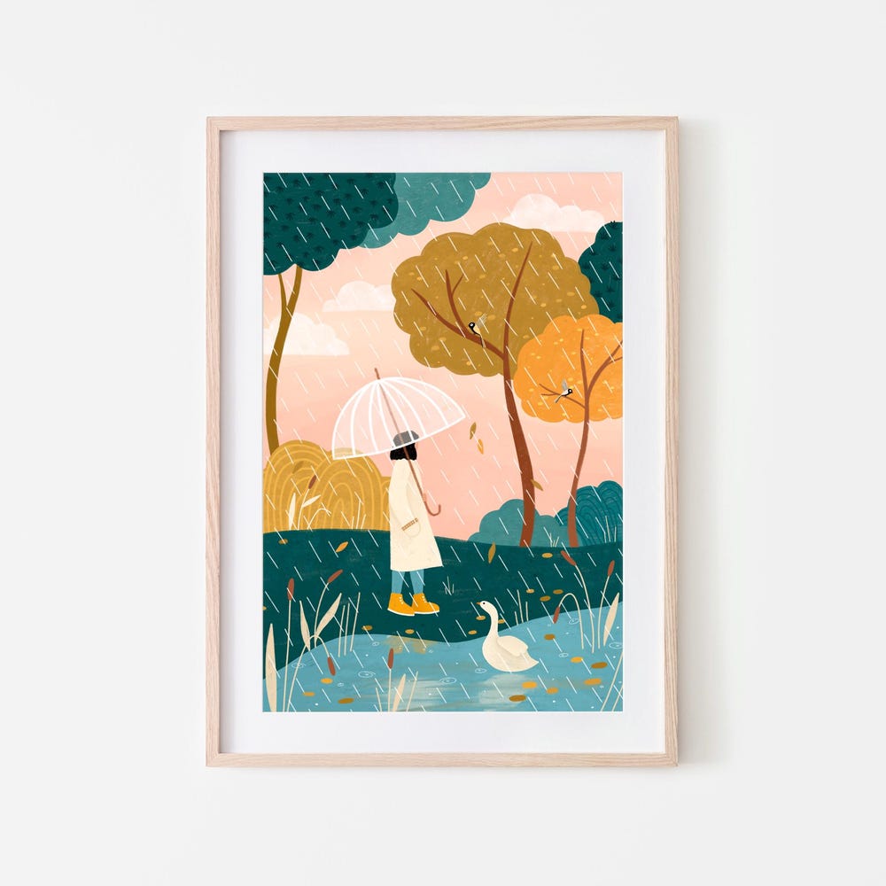 Autumn Walk Illustrated Art Print Landscape Illustrations Scenery ...