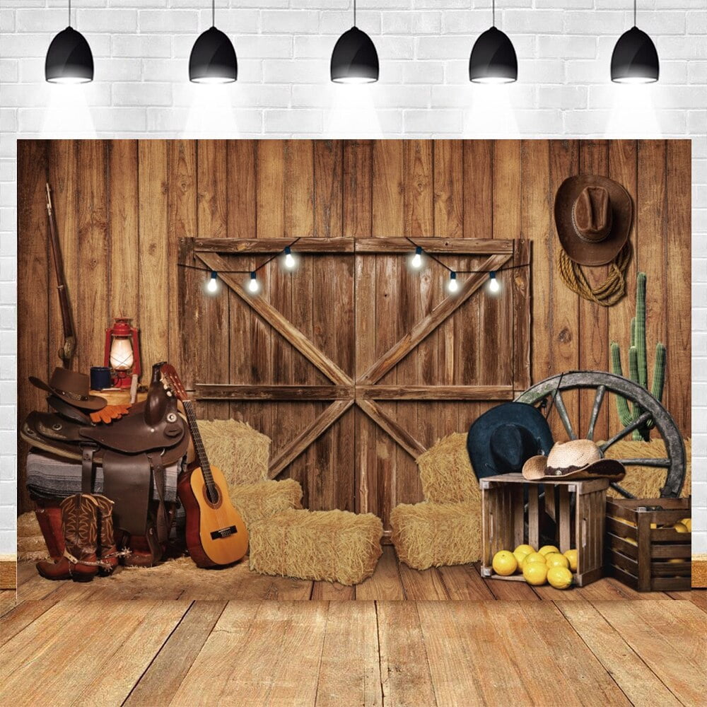 Autumn Warehouse Haystack Wood Barn Door Backdrop Western Cowboy Hat ...