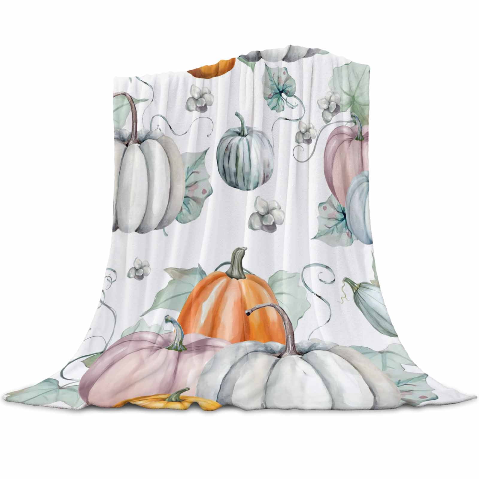 Autumn Watercolor Flannel Blanket for Bed,Travel and Camping, Orange ...