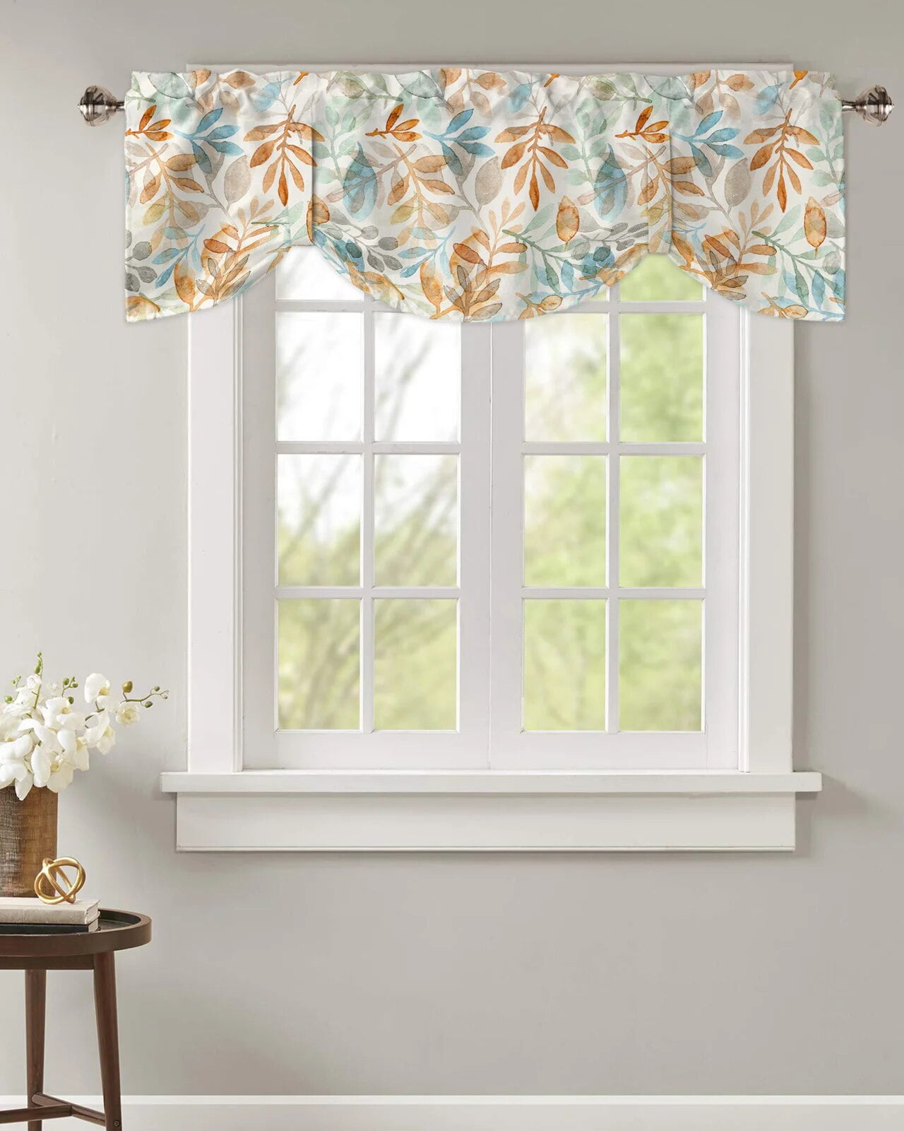 Autumn Watercolor Hand-Painted Leaves Kitchen Valance Curtain Window ...