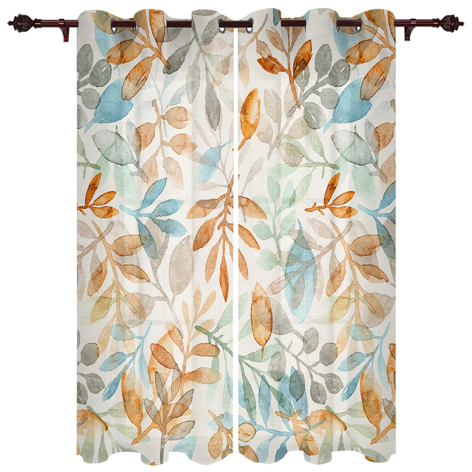 Autumn Watercolor Hand-Painted Leaves Modern Window Curtains for Living ...