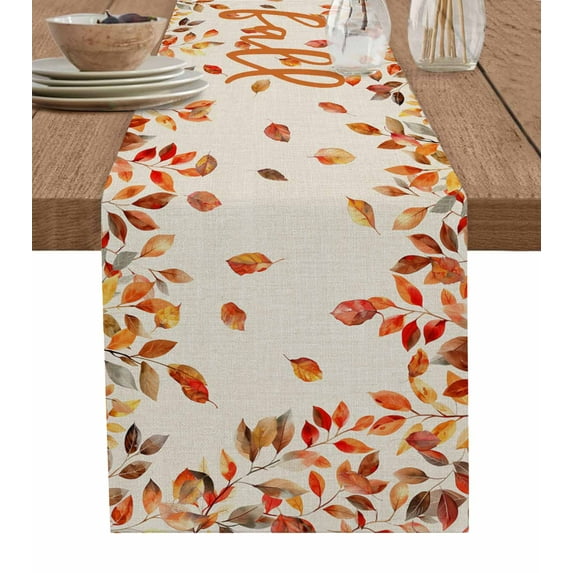 Autumn Watercolor Leaves Table Runners Holiday Kitchen Table r Cotton ...