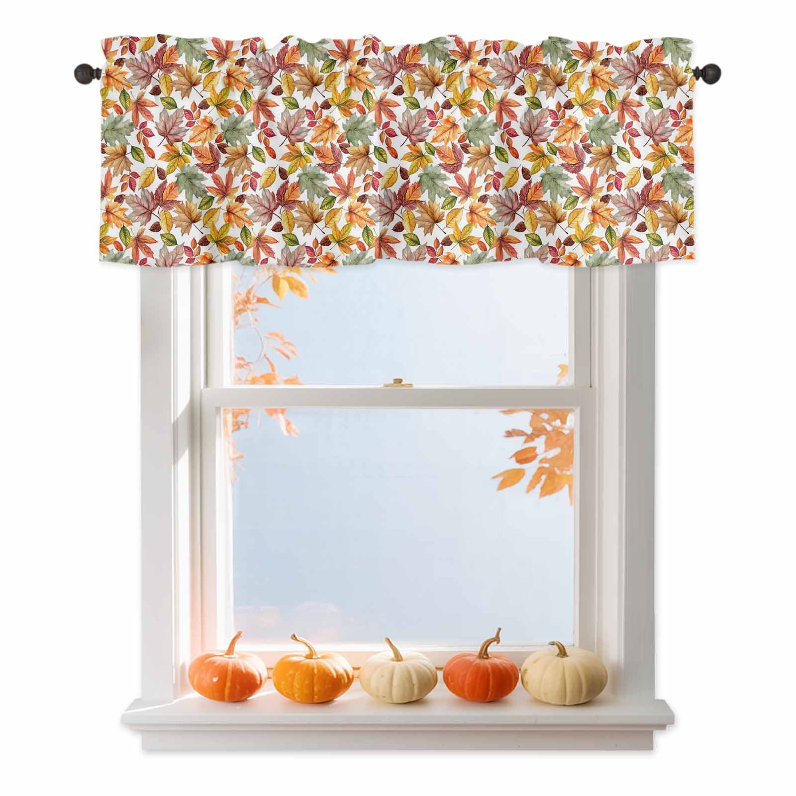Autumn Watercolor Maple Leaf Valances for Windows,Kitchen Valance Rod ...