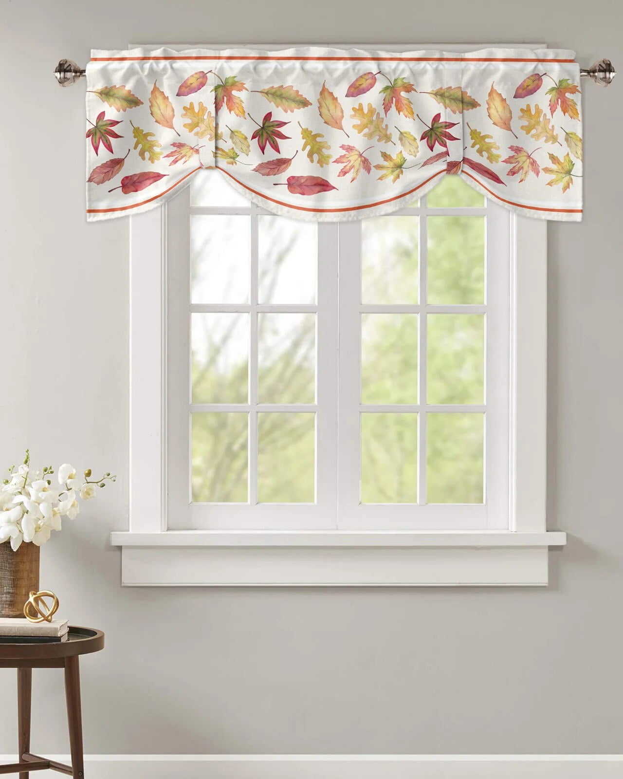 Autumn Watercolor Maple Leaves Kitchen Valance Curtain Window Valance ...