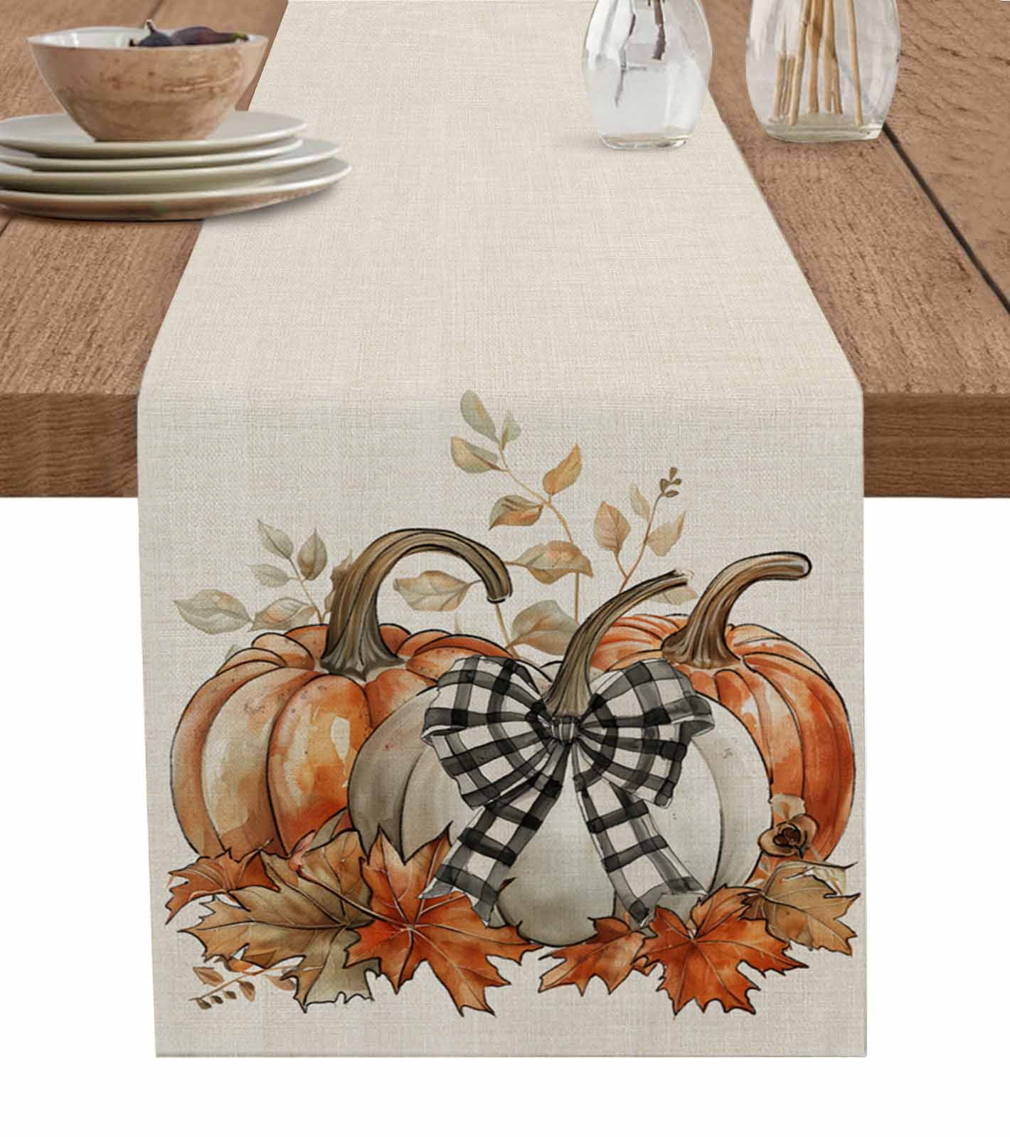 Autumn Watercolor Pumpkin Retro Table Runners Dresser Scarf Table r ...