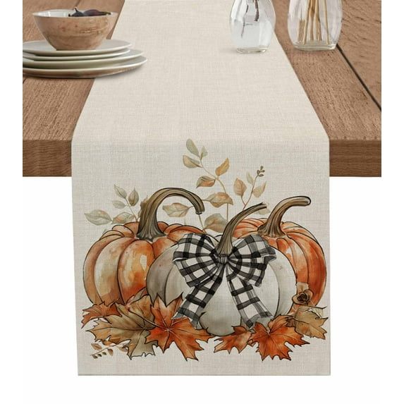 Autumn Watercolor Pumpkin Retro Table Runners Holiday Kitchen Table r ...