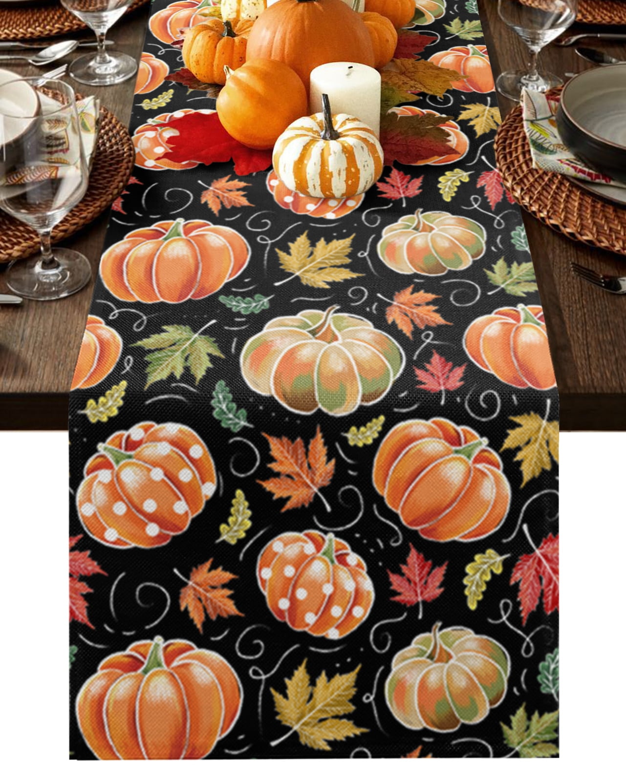 Autumn Watercolor Pumpkin Table Runner Holiday Party Decoration Dining ...