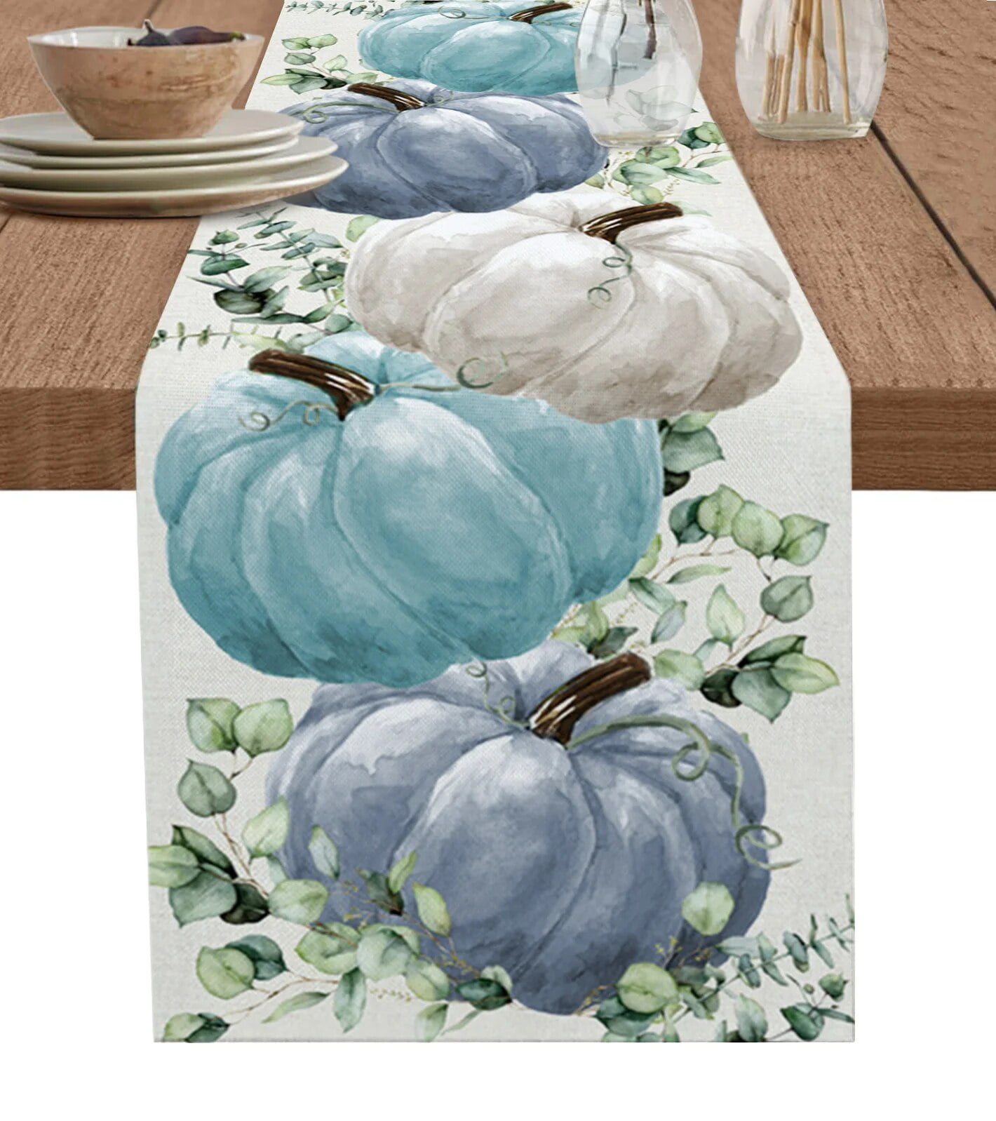 Autumn Watercolor Pumpkin Table Runner Wedding ration Cotton Linen ...