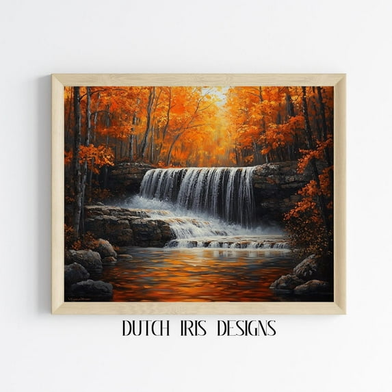 Autumn Waterfall, Hyper-Realistic Fall Scene, Nature In Vibrant Colors ...