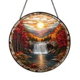 Autumn Waterfall Landscape Stained Glass Style Suncatcher, Decorative ...