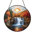 Autumn Waterfall Landscape Stained Glass Style Suncatcher, Decorative ...