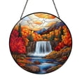 Autumn Waterfall Landscape Stained Glass Suncatcher – Window Decor ...