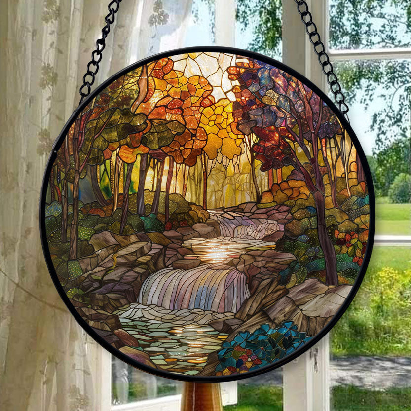 Autumn Waterfall: Stained Glass Style Wall or Window Hanging, Stained ...
