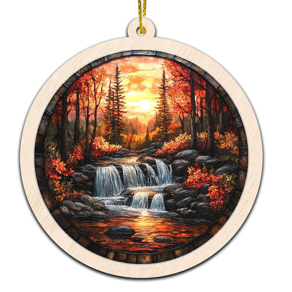 Autumn Waterfall Stained Glass Suncatcher Ornament – Text Christmas ...