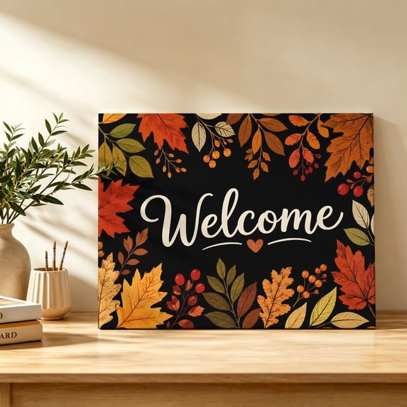 Autumn Welcome Canvas Wall Art, Thanksgiving Maple Leaf Fruit Botanical ...