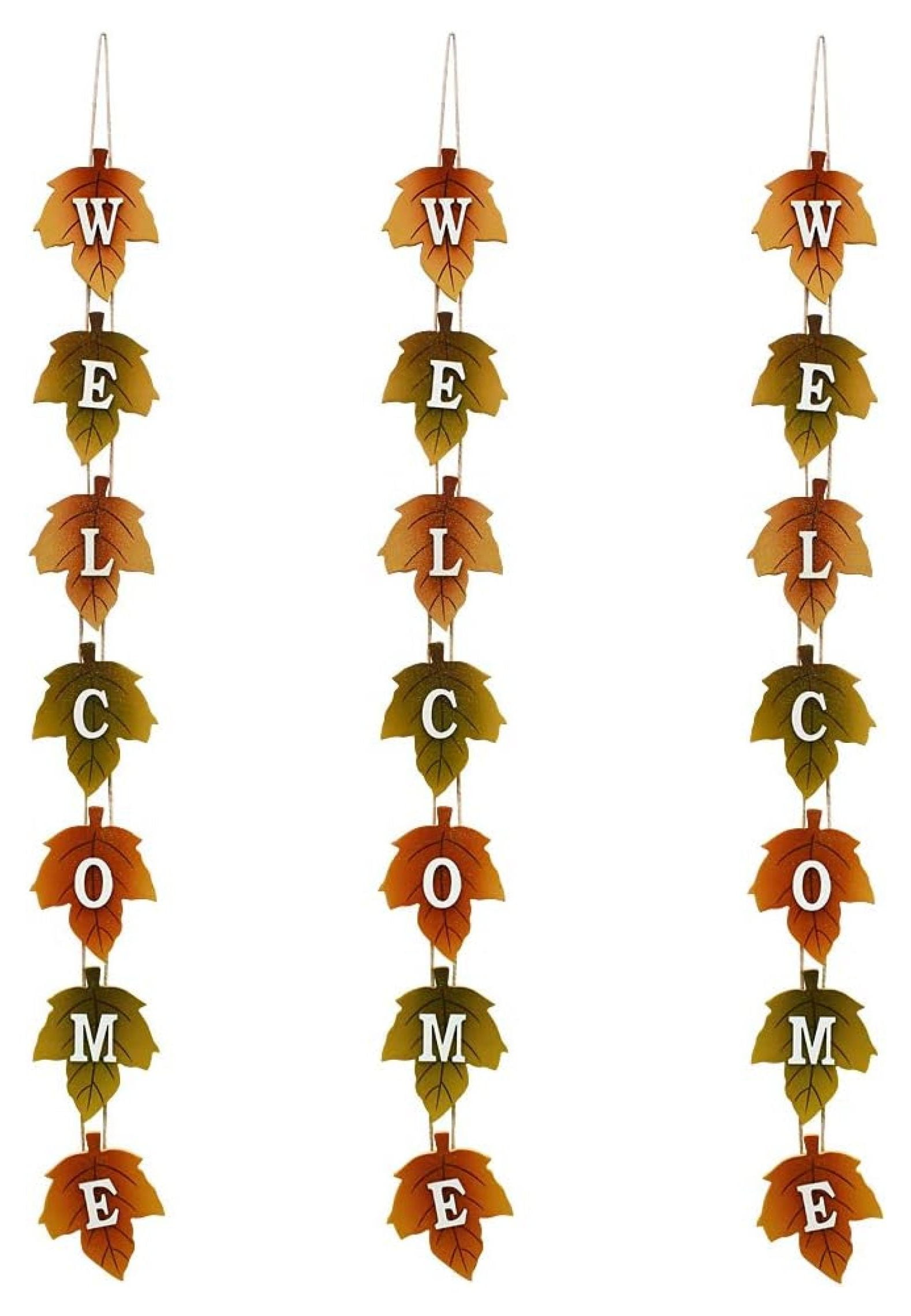 Autumn Welcome Sign with Fall Leaves Vertical Wall Hanging Sign for ...