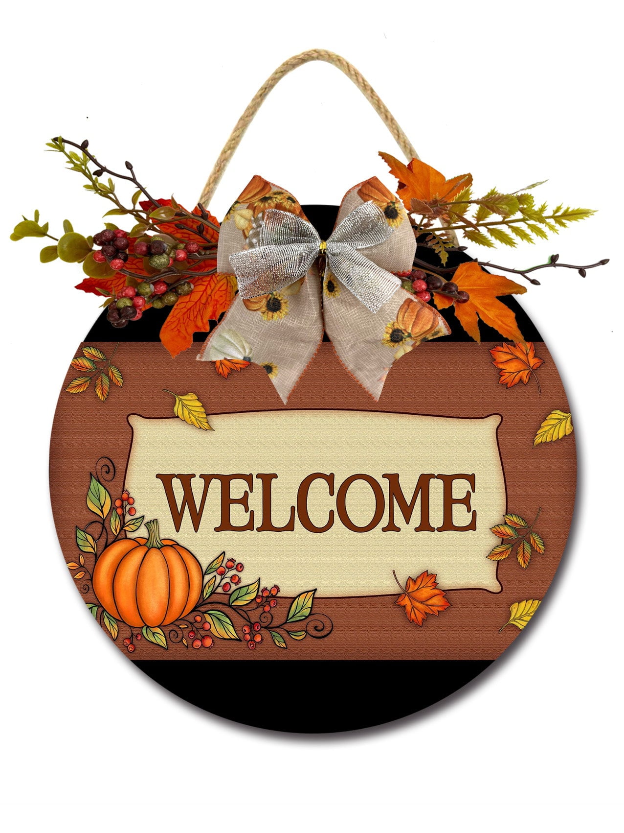 Autumn Welcome Sign Front for Door Decoration, 12 in Round Wood Wreaths ...