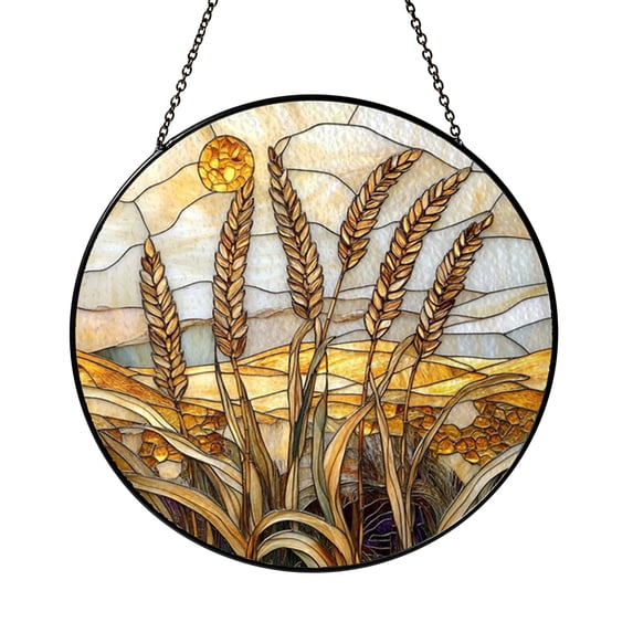 Autumn Wheat Field Scene Suncatcher Window Hanging, Vibrant Stained ...