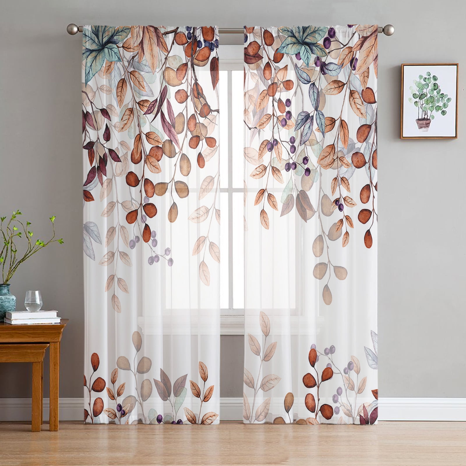 Autumn Wild Flowers Sheer Curtains for Living Room ration Window ...