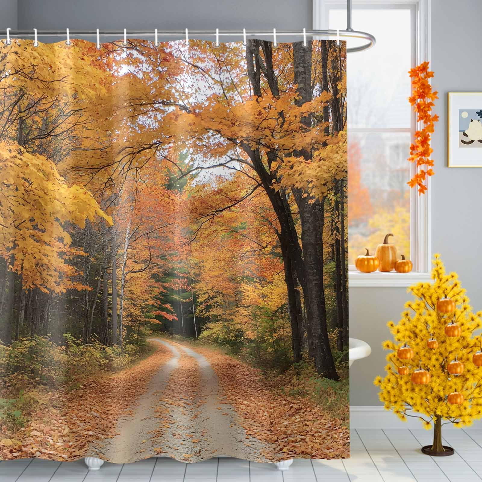 Shower Curtains Sets for Bathroom Decor Autumn Wild Path Forest Fallen ...