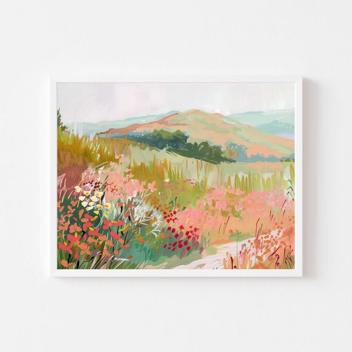 Autumn Wildflower Landscape Painting Fall Flower Field Wall Art Print ...
