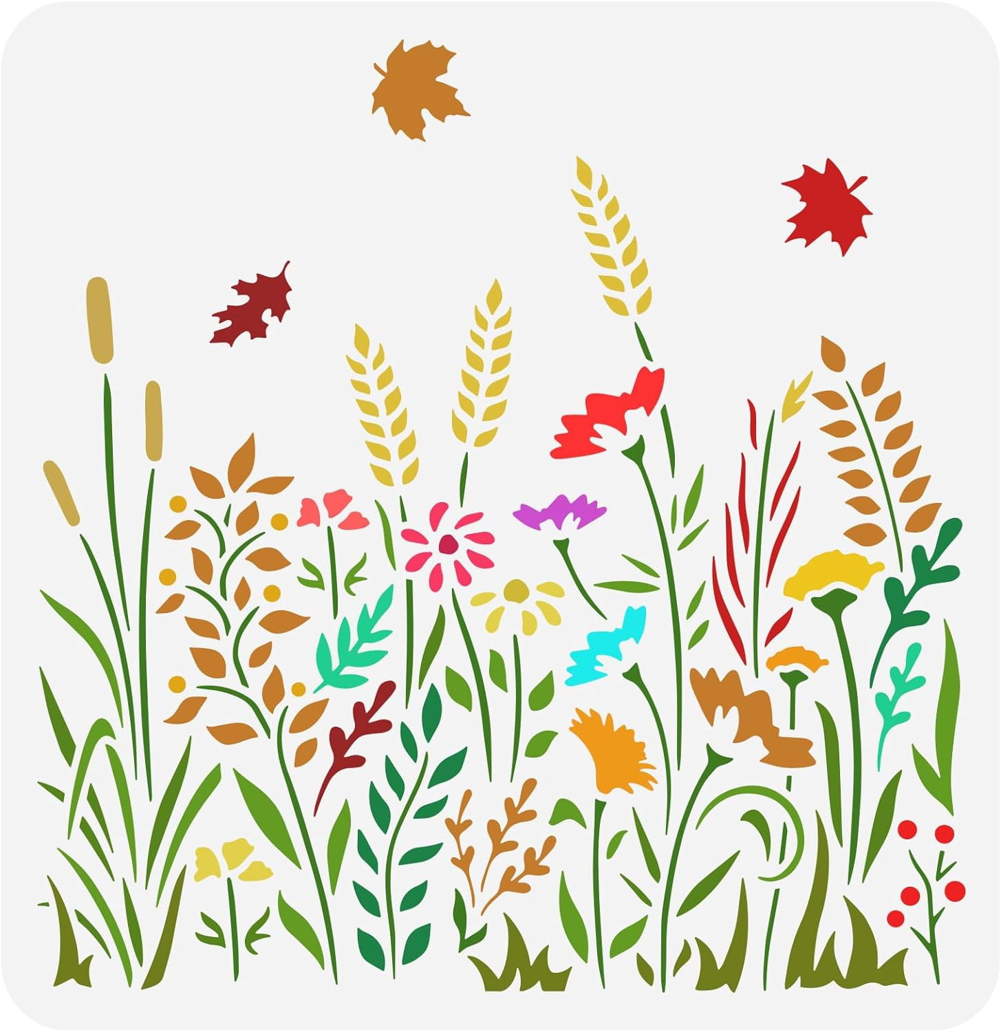 Autumn Wildflower Stencil 11.8x11.8inch Flowrs Grass Painting Stencil ...