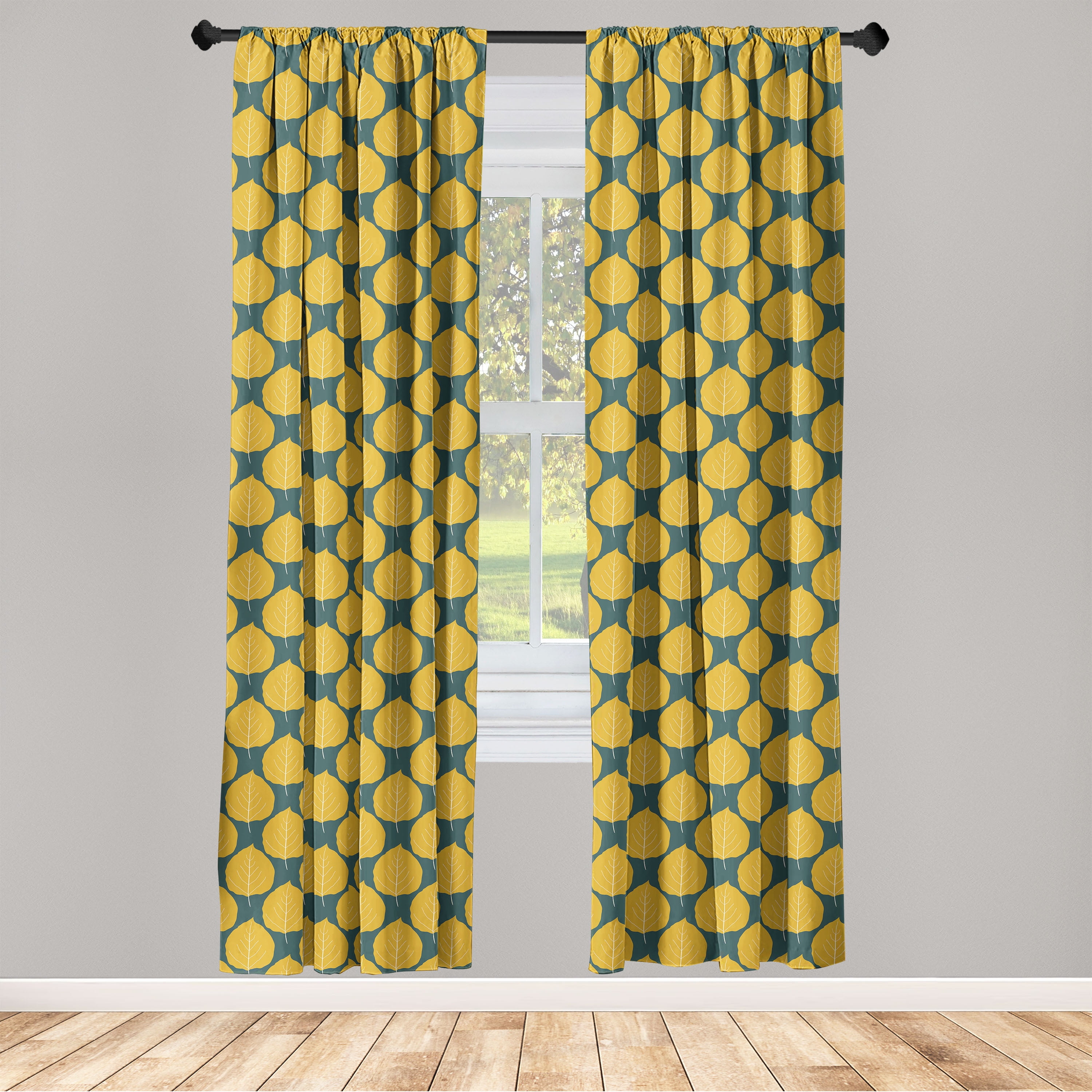 Autumn Window Curtains, Fall Season Themed Cartoonish Tree Leaves ...
