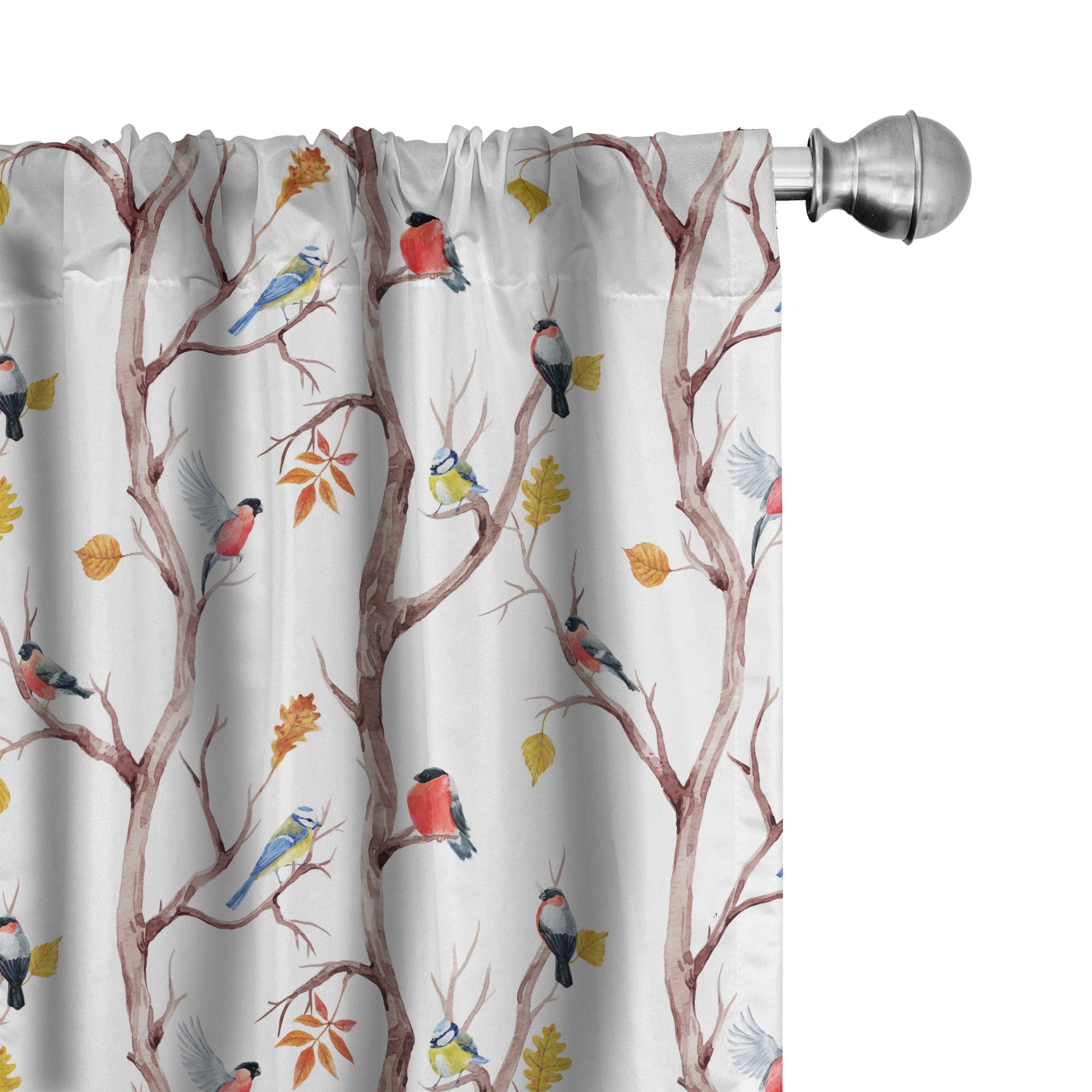 Ambesonne Autumn Window Curtains, Birds on a Tree Art Design, Each 28 ...